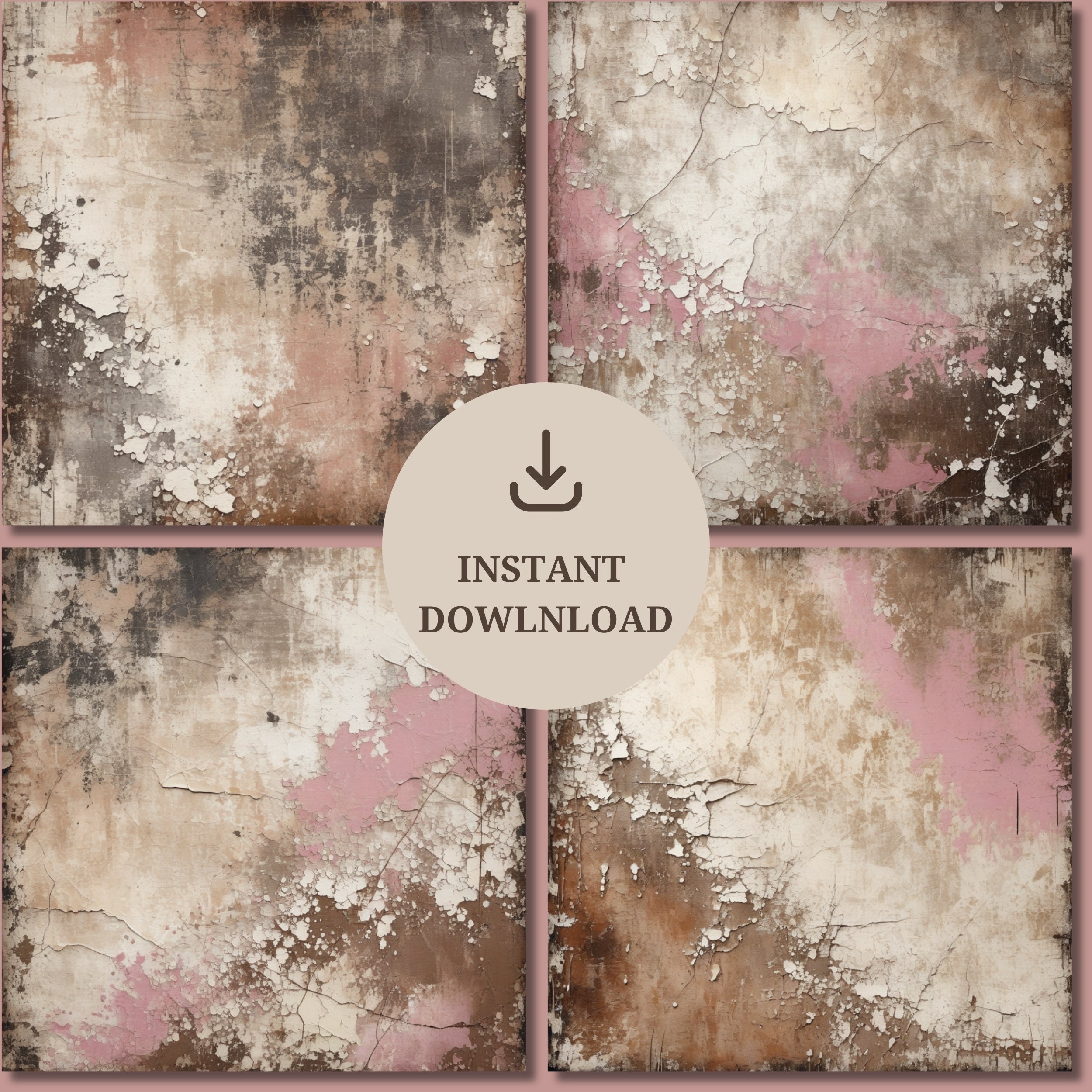 Distressed Grunge Dusky Pink Square Digital Papers, Cream Rustic Sepia ...