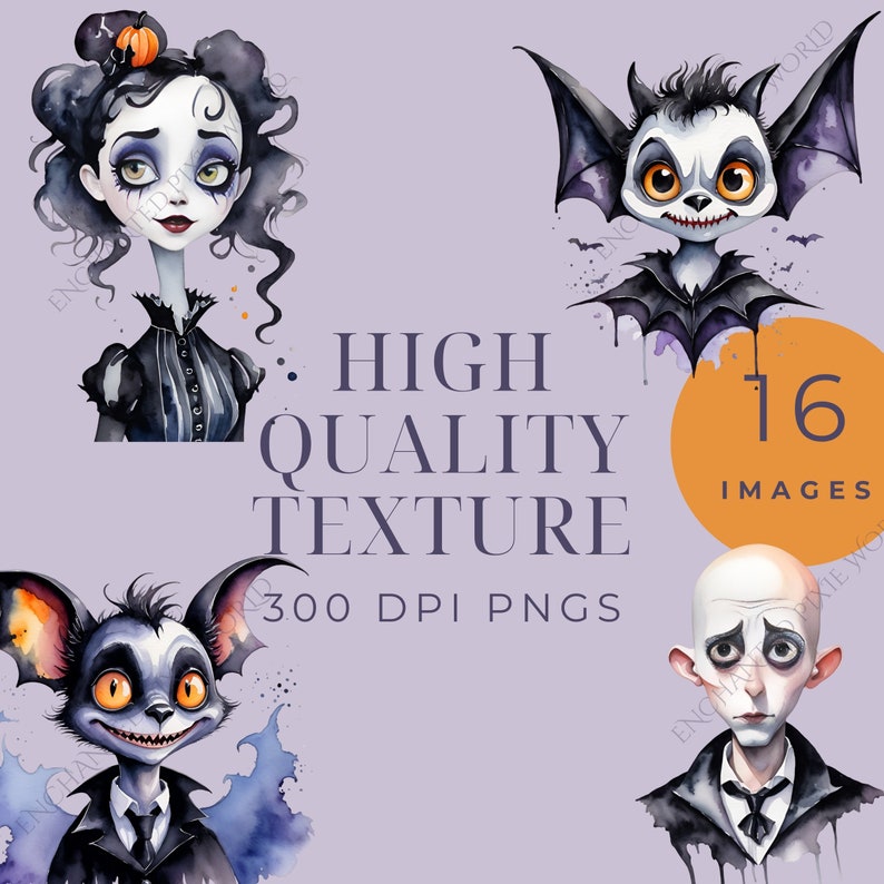 Halloween Creepy Characters Clipart Pack, Evil Vampire, Bat, Spooky ...