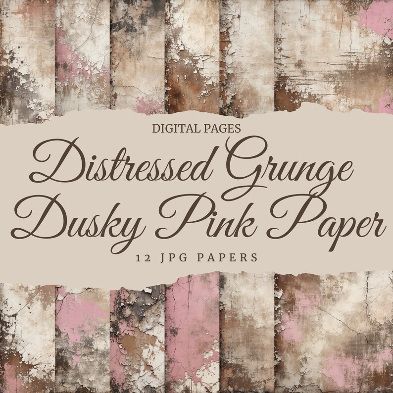 Distressed Grunge Dusky Pink Square Digital Papers, Cream Rustic Sepia ...