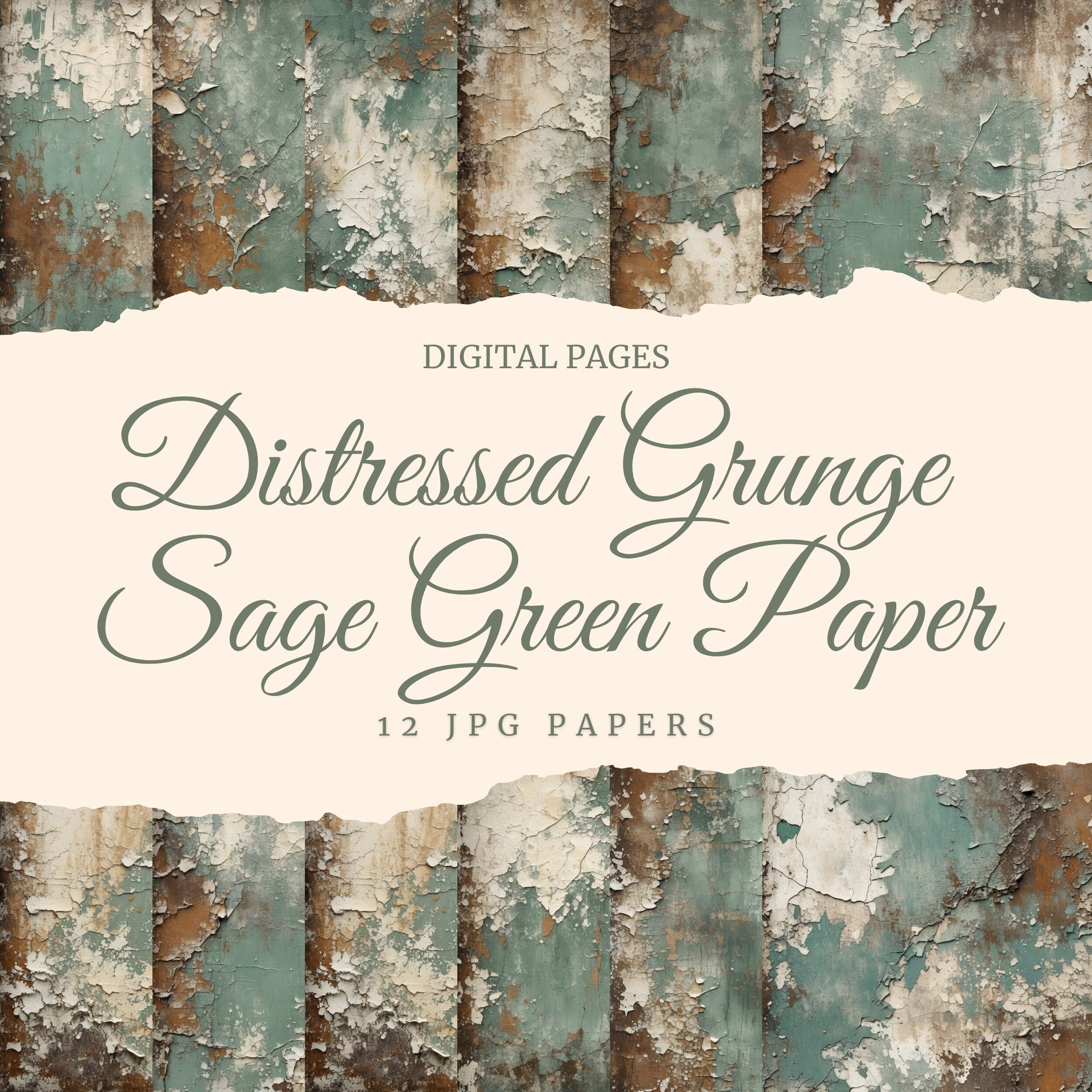 Distressed Grunge Sage Green Digital Papers, Rustic Cream Sepia Texture ...