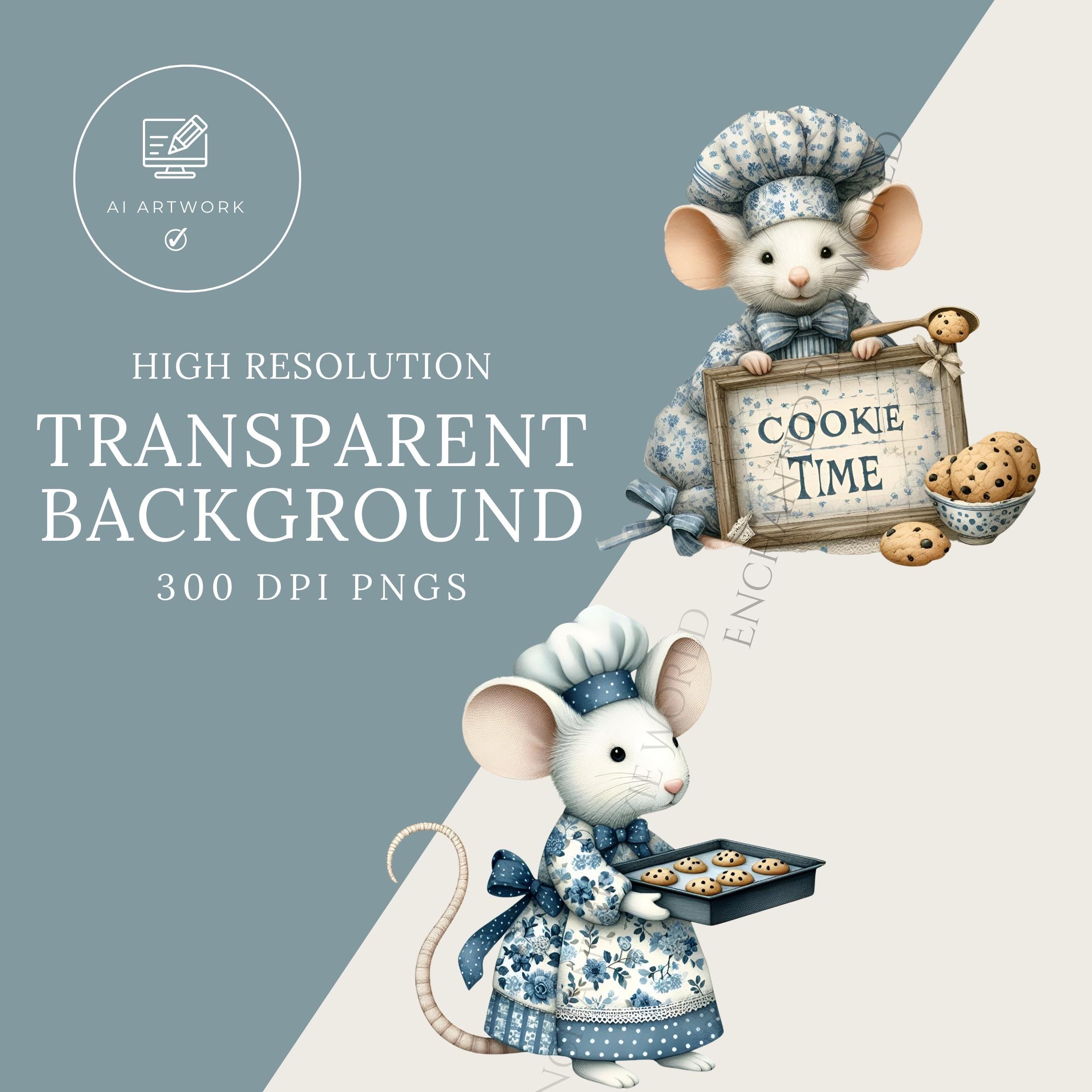 Mouse & Cookie Clipart – French Blue Toile De Jouy Mice, 42 Pngs ...