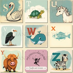 Vintage Animal Alphabet Cards – Illustrated Storybook-style Digital ...