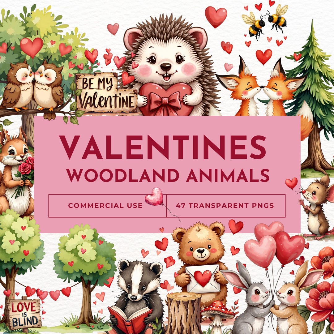 Valentine’s Woodland Animals Clipart Pack, Love-themed PNG Graphics ...