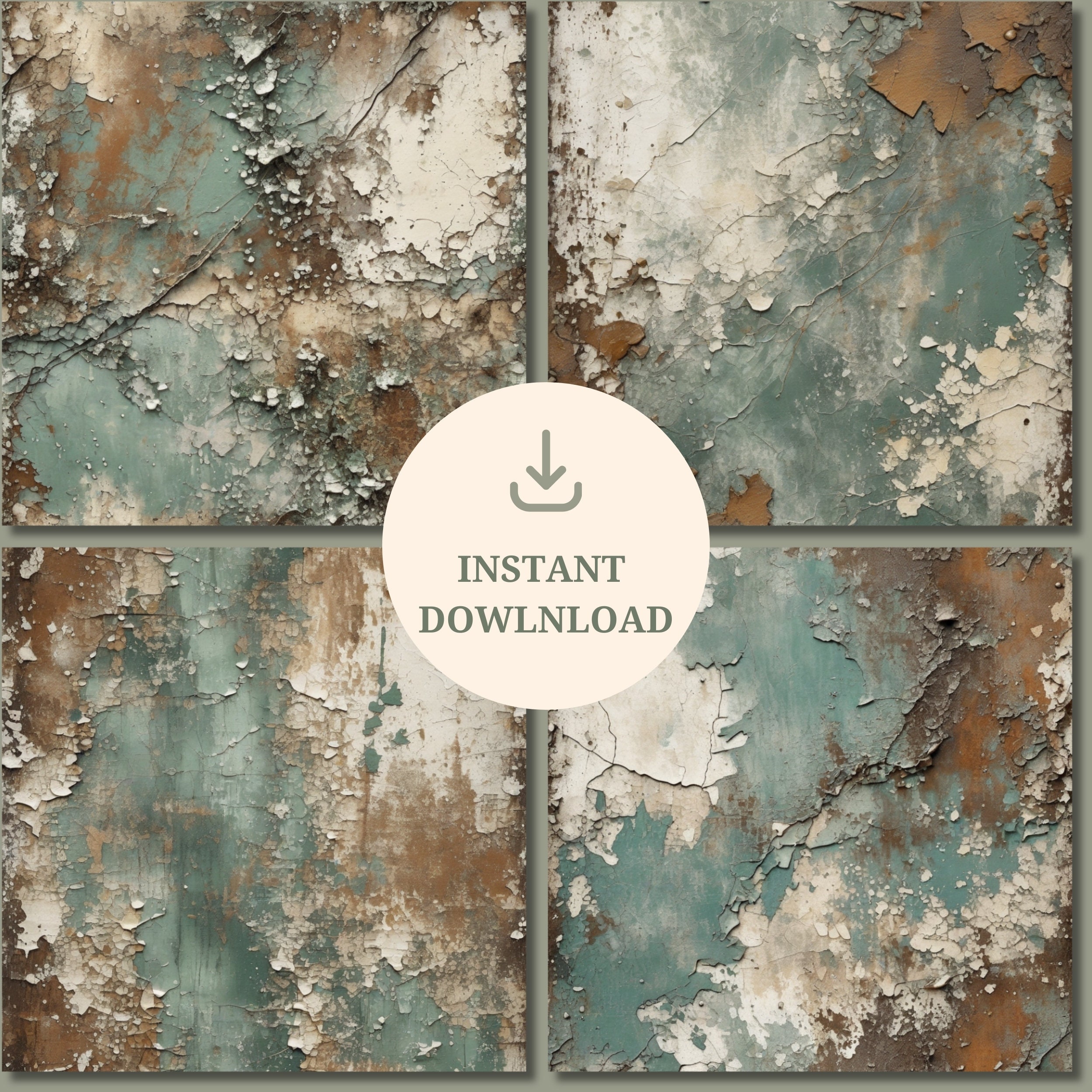 Distressed Grunge Sage Green Digital Papers, Rustic Cream Sepia Texture ...