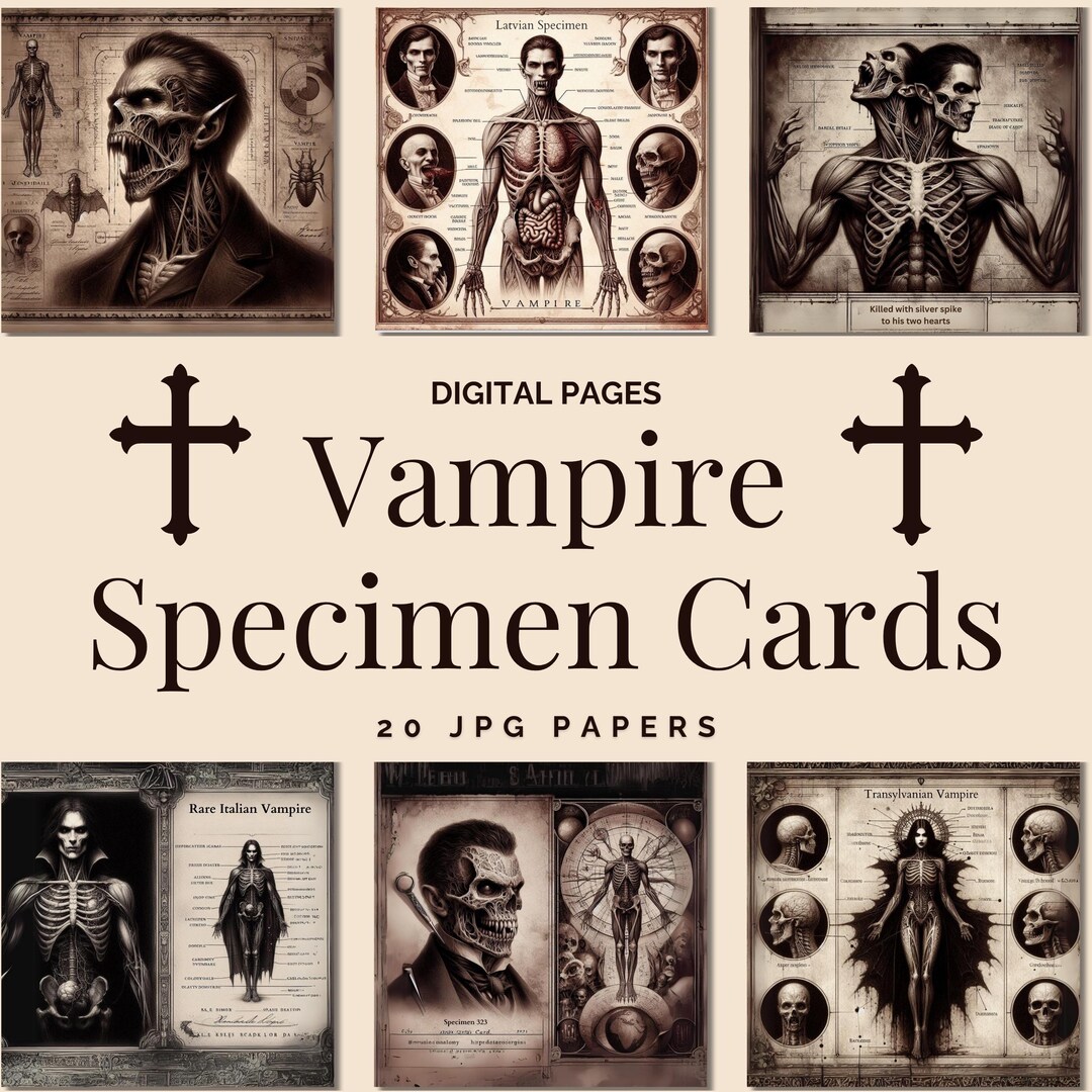 Victorian Vampire Specimen Card Digital Papers - Gothic Ephemera ...