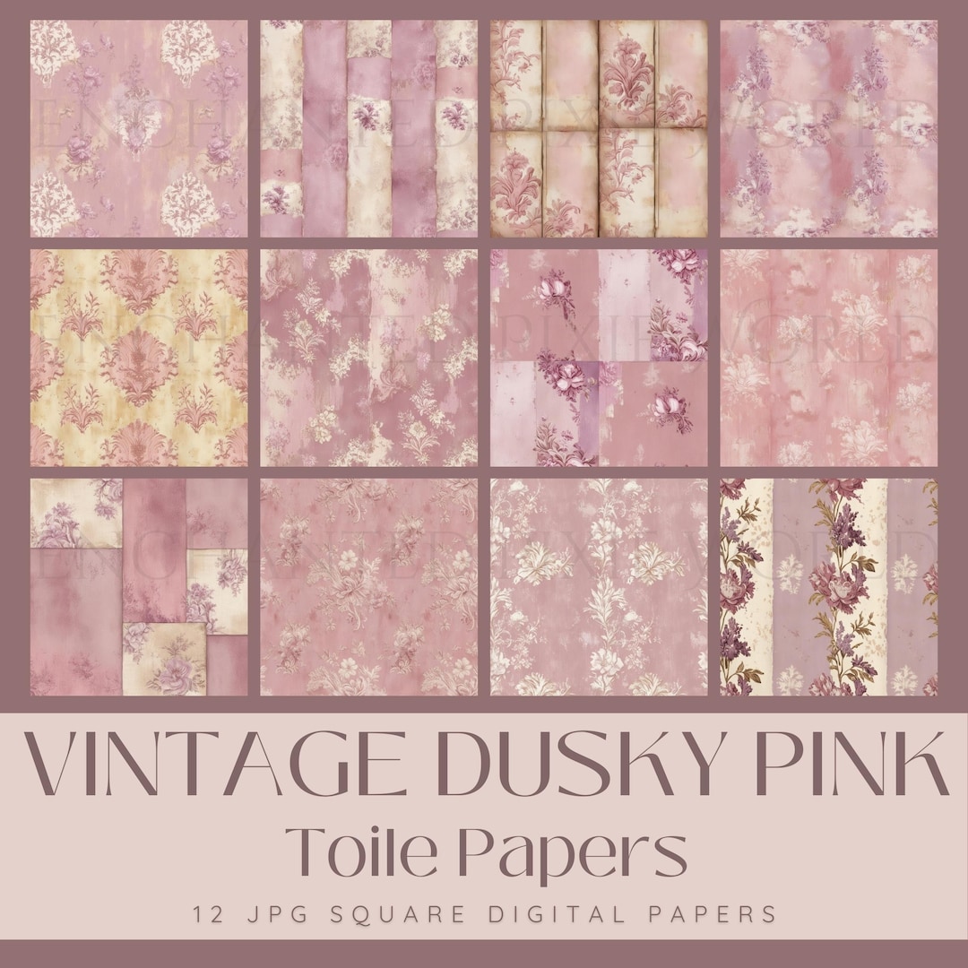 Dusky Pink Toile Digital Paper Pack, Vintage Aesthetic Scrapbook ...