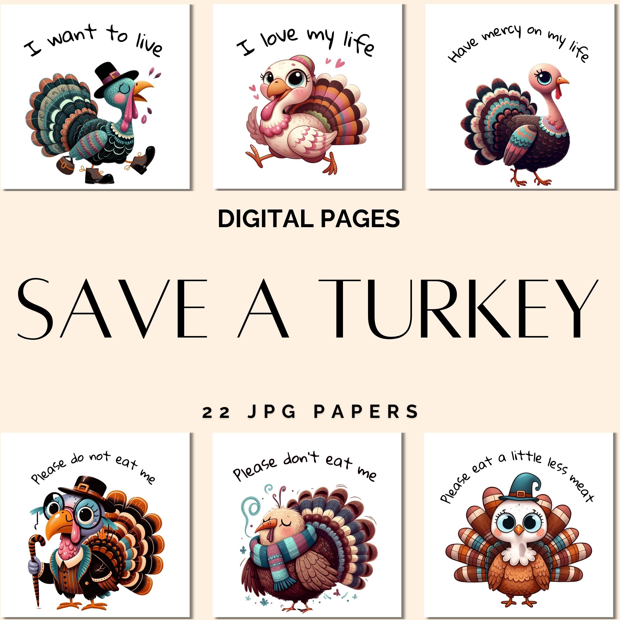 Save a Turkey Digital Paper - Whimsical Thanksgiving Poultry ...