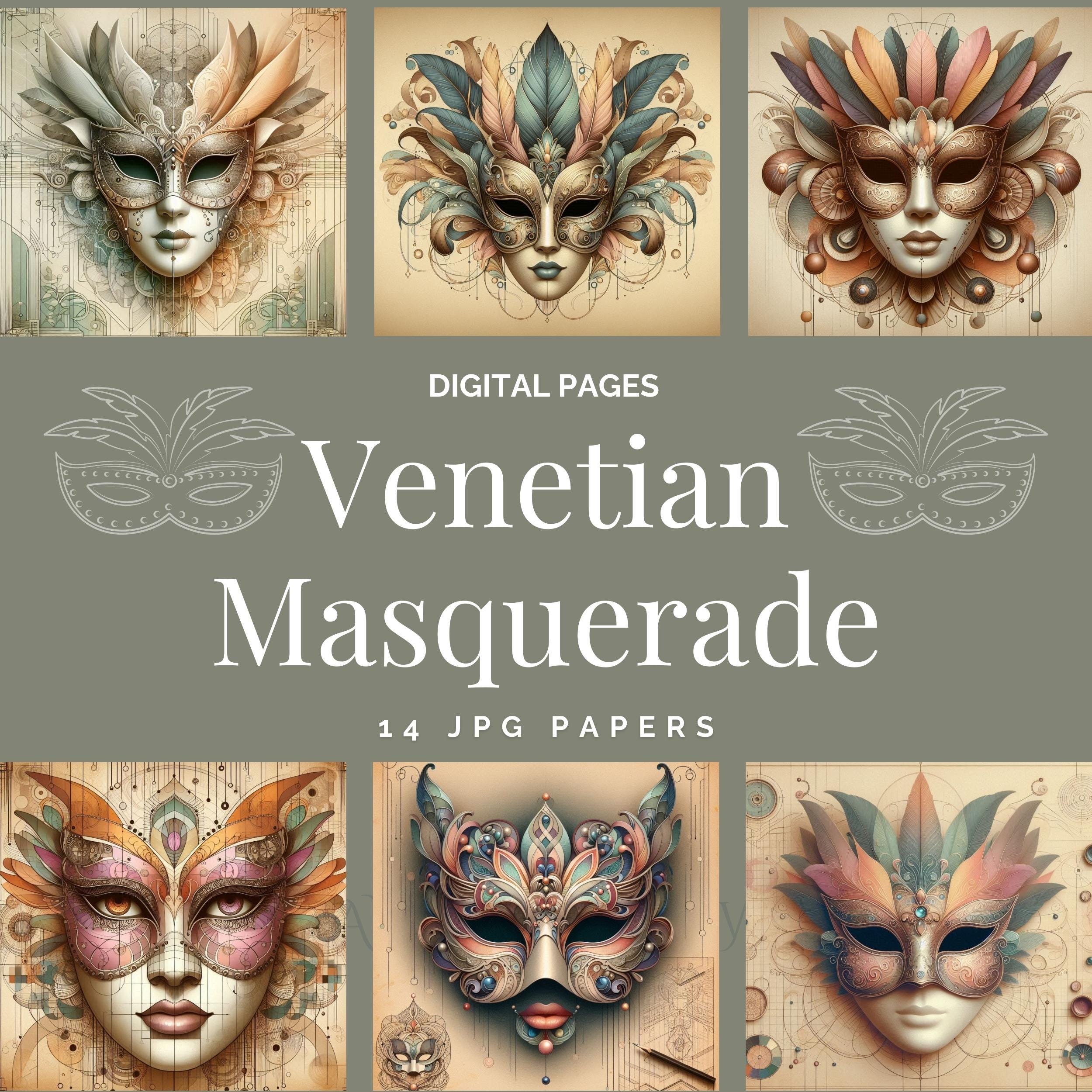 Art Deco Venetian Masks Digital Papers | Masquerade Party Decor ...
