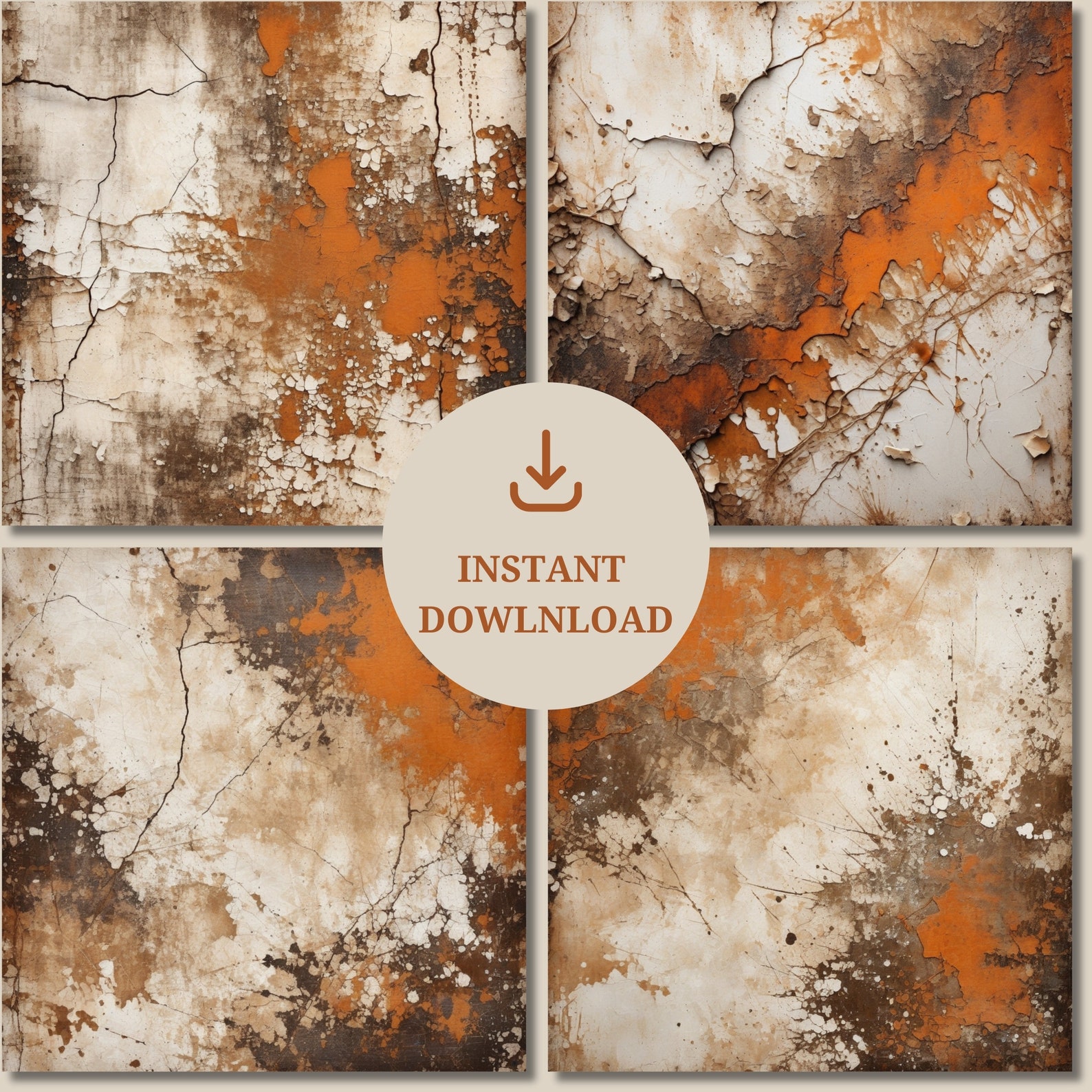 Burnt Orange Square Digital Papers, Page, Rustic Cream Sepia Texture ...