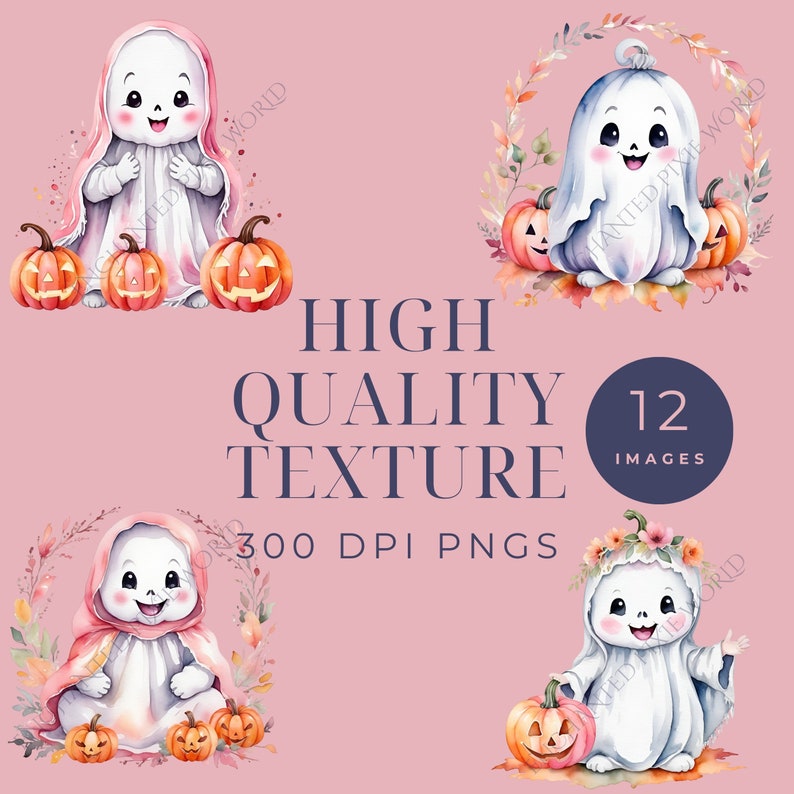 Halloween Happy Boho Ghosts Clipart Pack Cute Spooky Sweet Digital Art ...