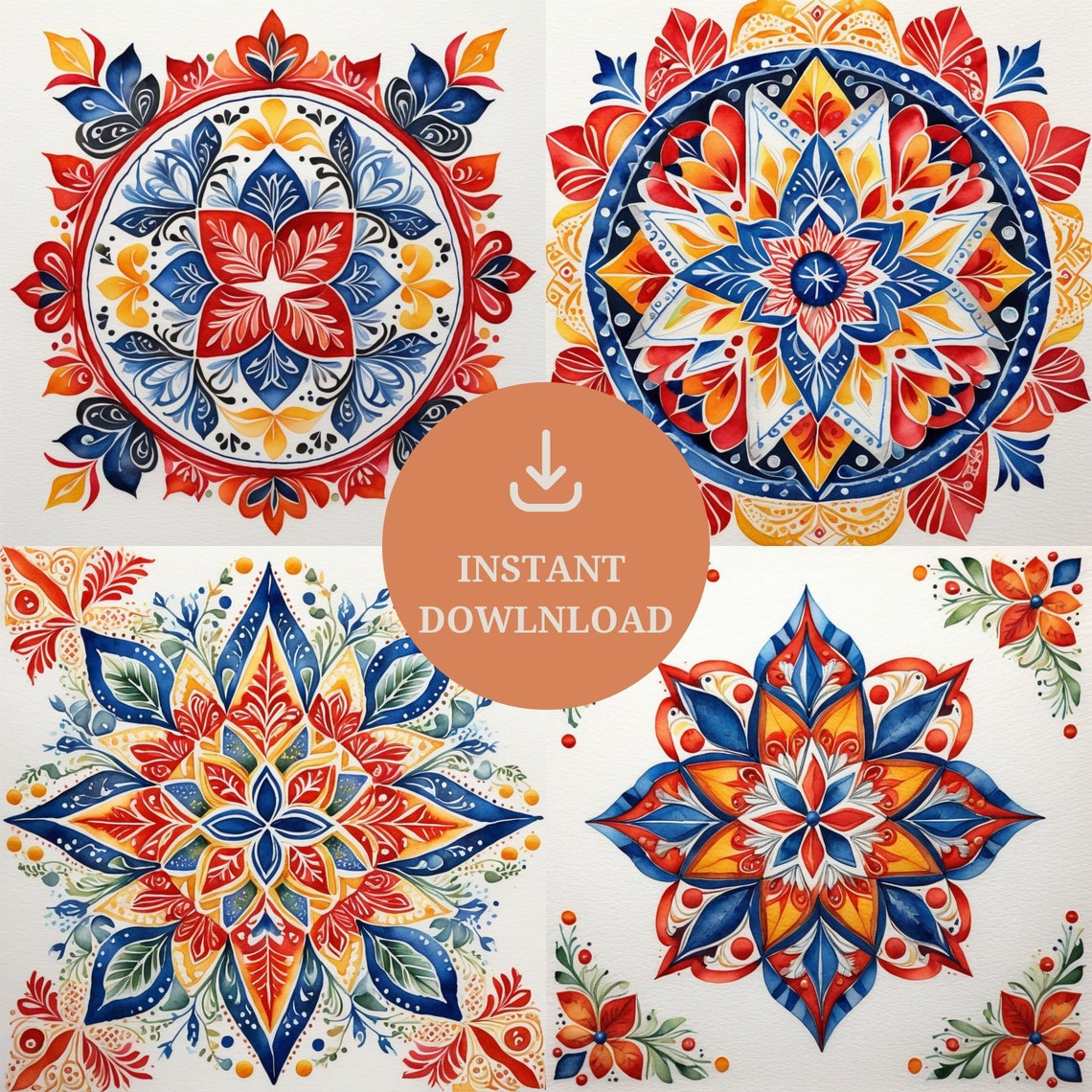 Primary Colours Nordic Folk Art Style Star Traditional Scandinavian ...