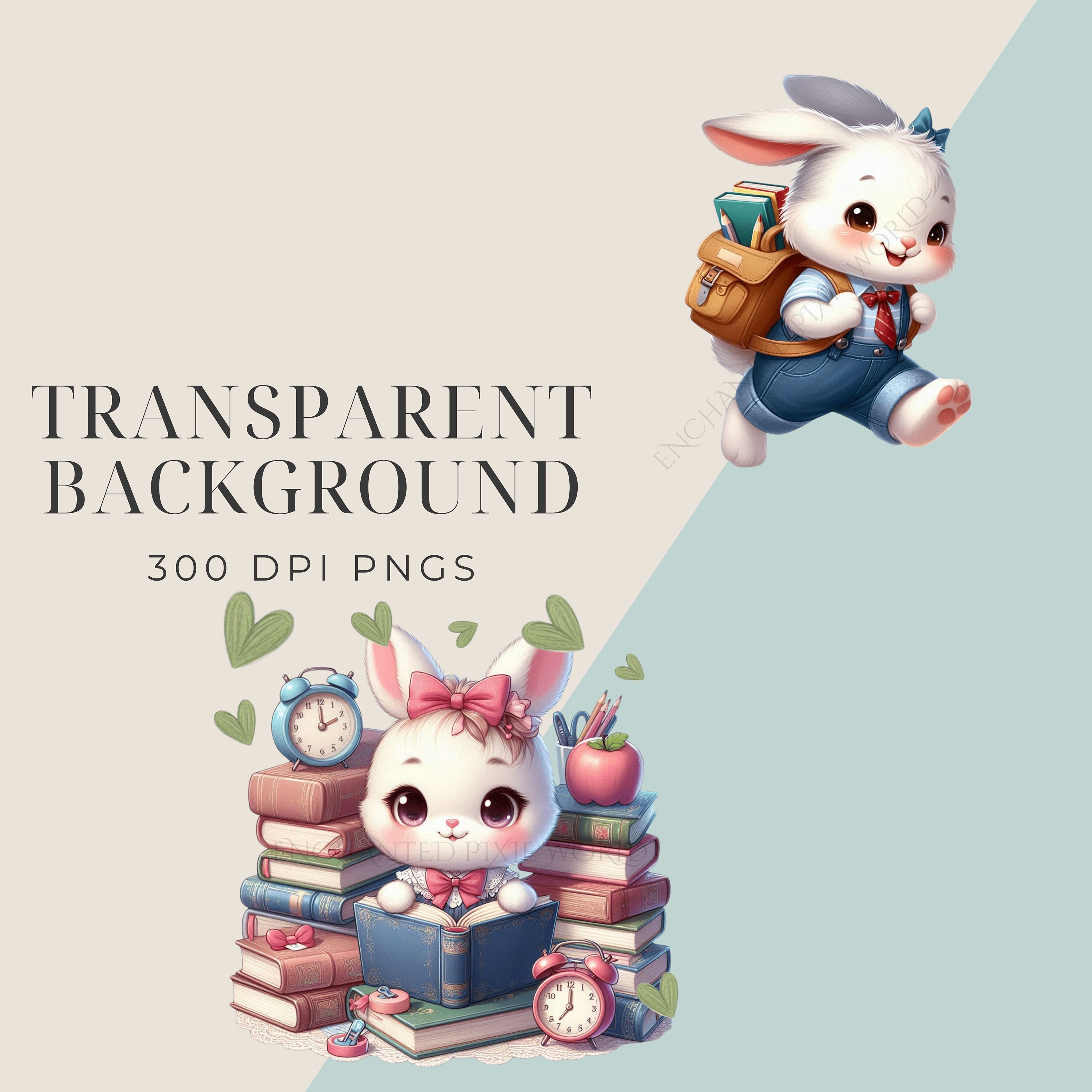 Back to School Bunny Rabbits Clipart Pack Teachers Pupils Digital Art ...