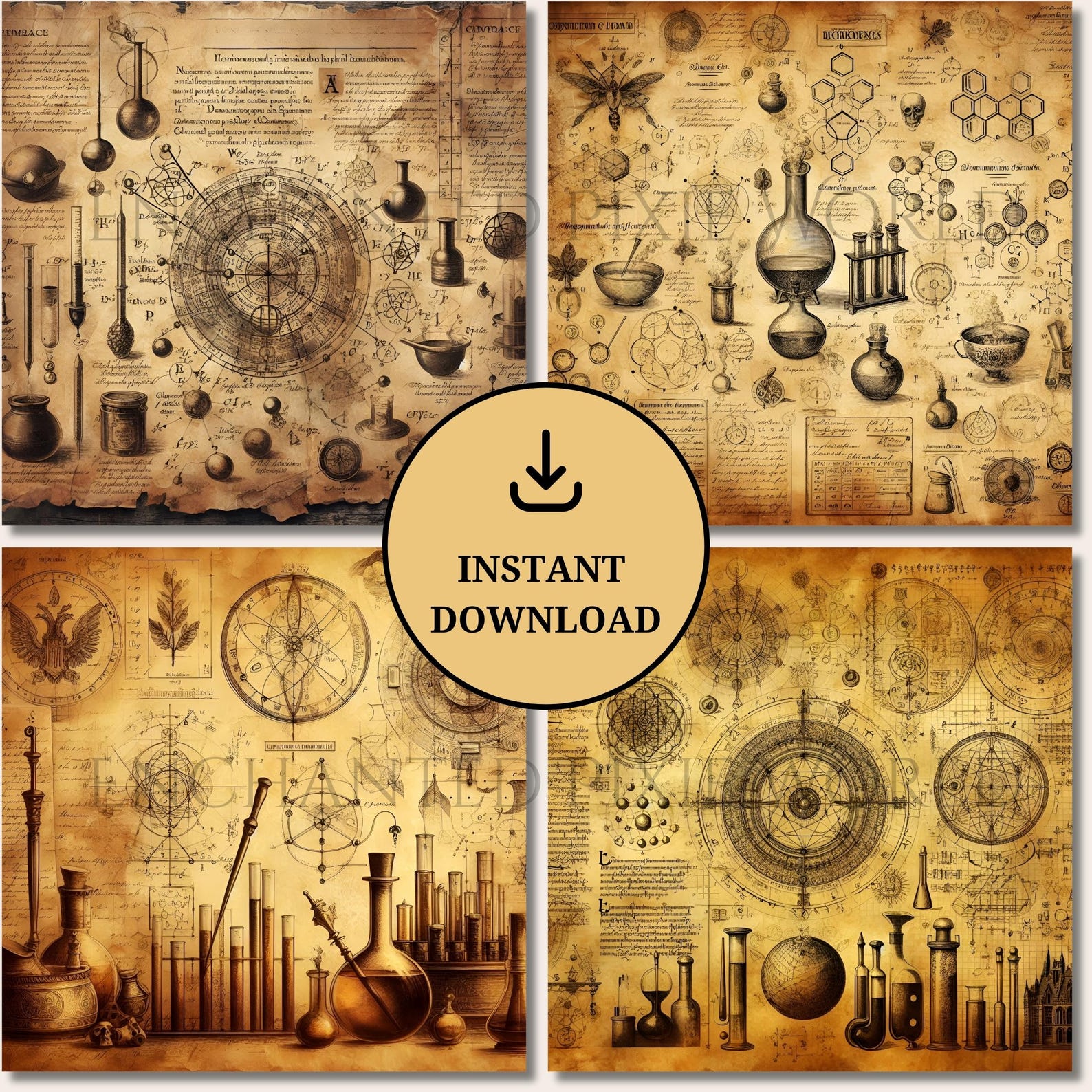 Alchemist Charts Digital Paper Pack – 16 Vintage Alchemy Backgrounds ...
