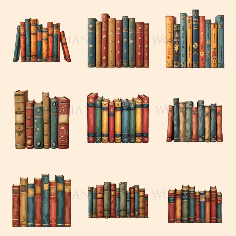 Vintage Antique Book Spines Clipart Illustration Pack for Library ...
