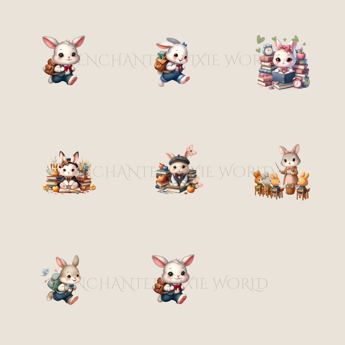 Back to School Bunny Rabbits Clipart Pack Teachers Pupils Digital Art ...