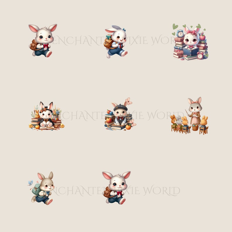 Back to School Bunny Rabbits Clipart Pack Teachers Pupils Digital Art ...
