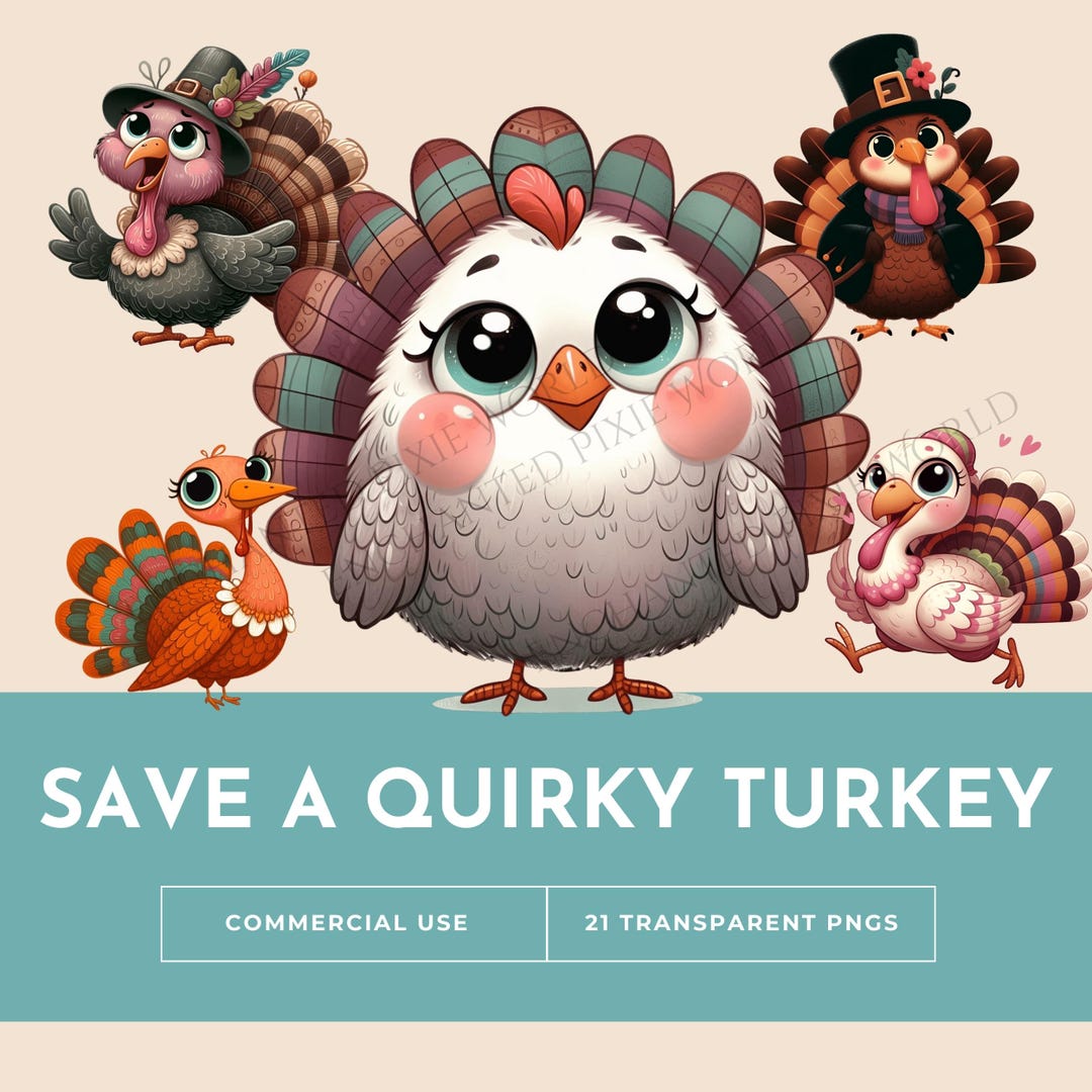 Save a Quirky Turkey Clipart Pack - Funny and Whimsical Illustration ...