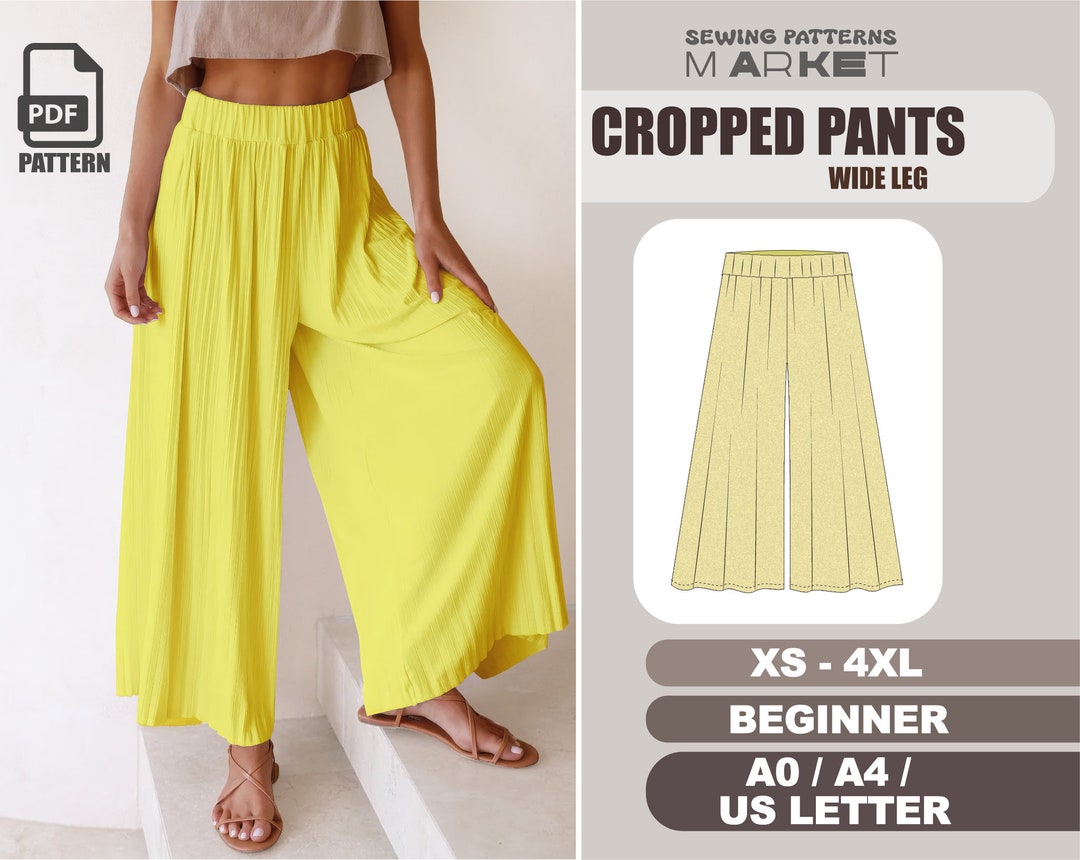 Cropped Pants Sewing Pattern BEGINNER Level, Wide Leg Palazzo Pants ...