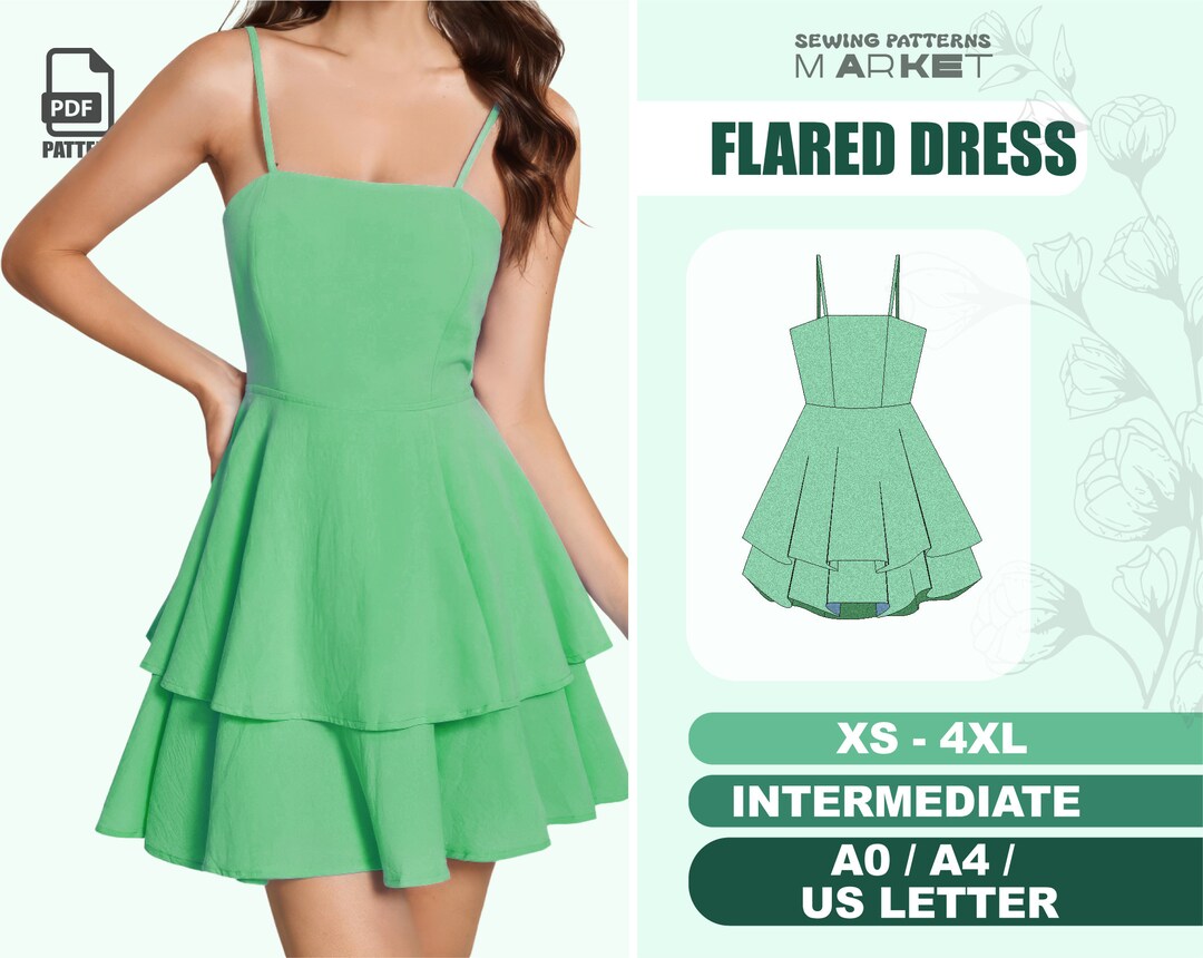 Flared Dress Sewing Pattern Beginner, Elopement Women Dress Beginner ...