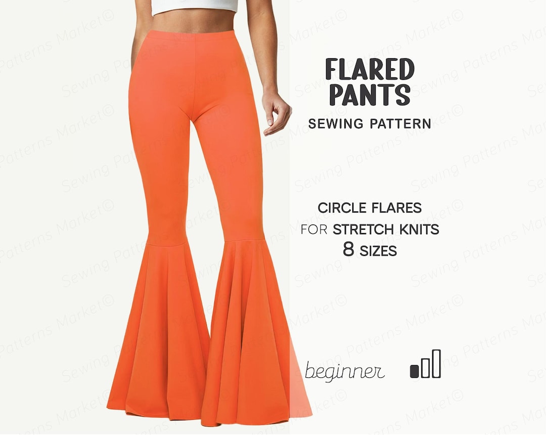 Disco Pants Pattern Beginner Level, Flared Pants Sewing Pattern Women ...