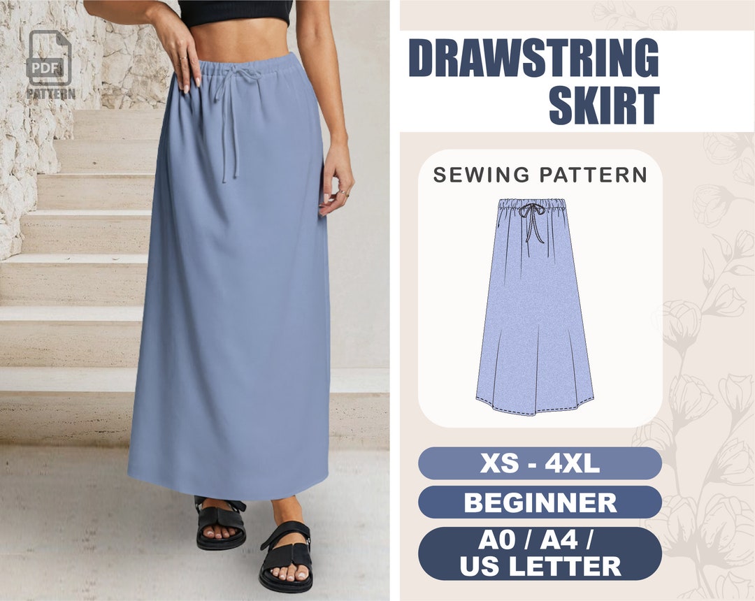 Skirt Sewing Pattern, Long Skirt Beginner Pattern, Women Simple Skirt ...