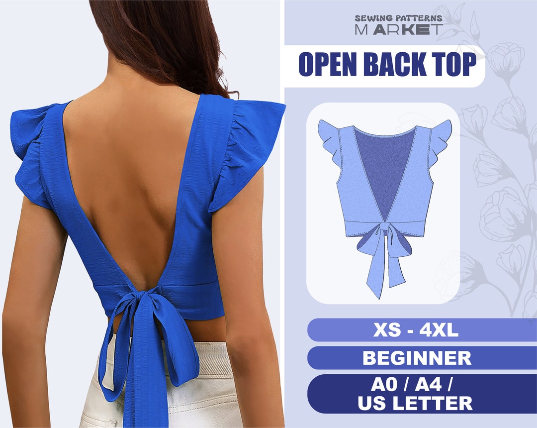 Open Back Top Pattern, Beginner Crop Top Pattern, Easy Backless Top ...