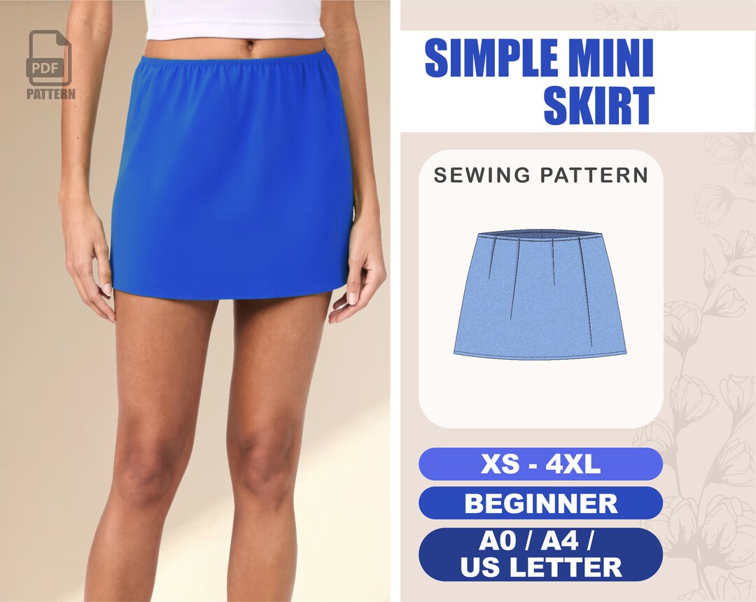 Easy Skirt Sewing Pattern, Mini Skirt Beginner Pattern, Women Simple ...