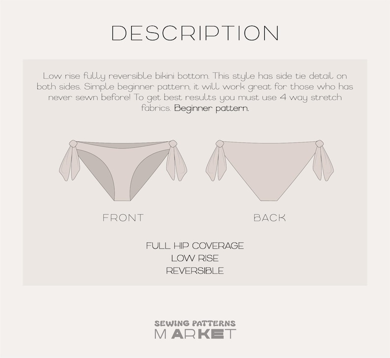 Bikini Sewing Pattern, Bikini Bottom Pattern, Reversible Swimsuit ...