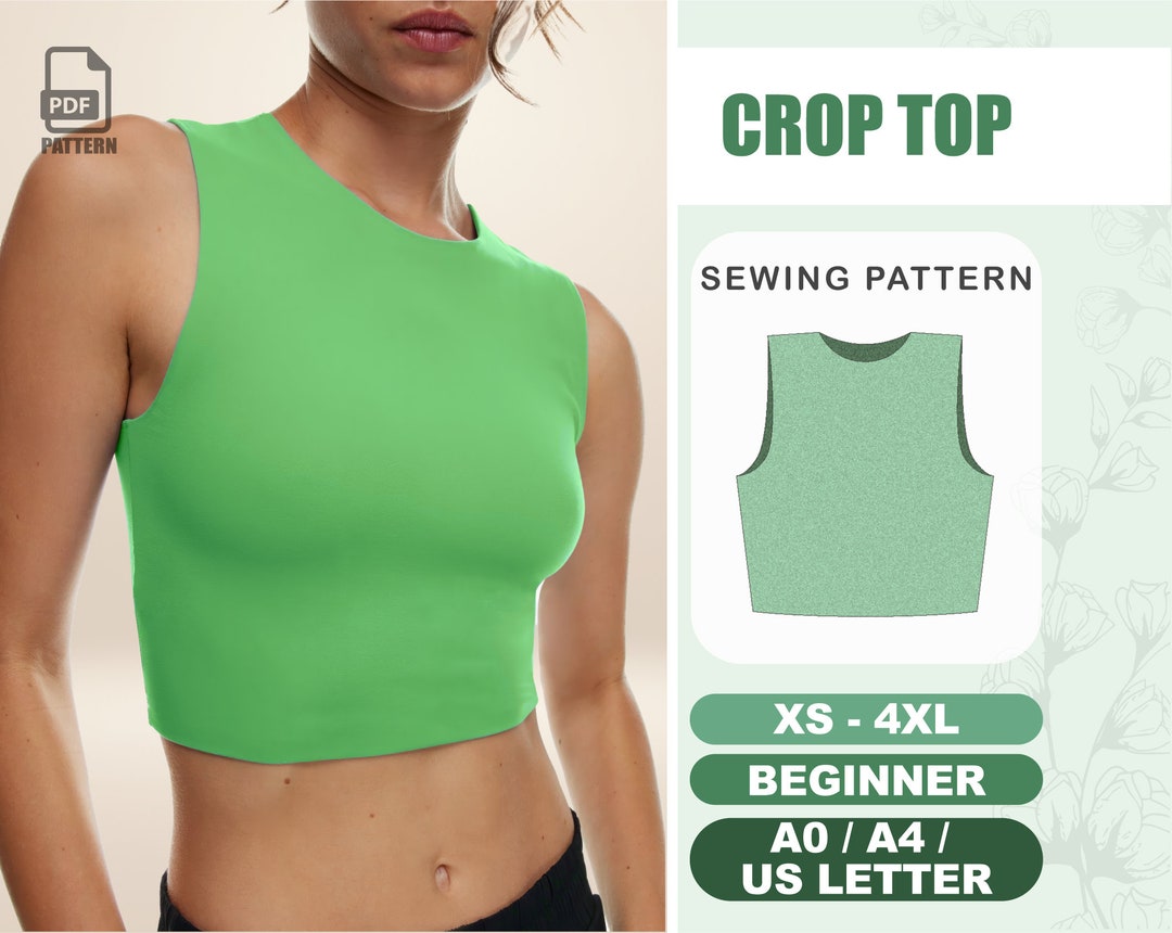 Crop Top Sewing Pattern for Beginners, Women Simple Stretch Top Sewing ...