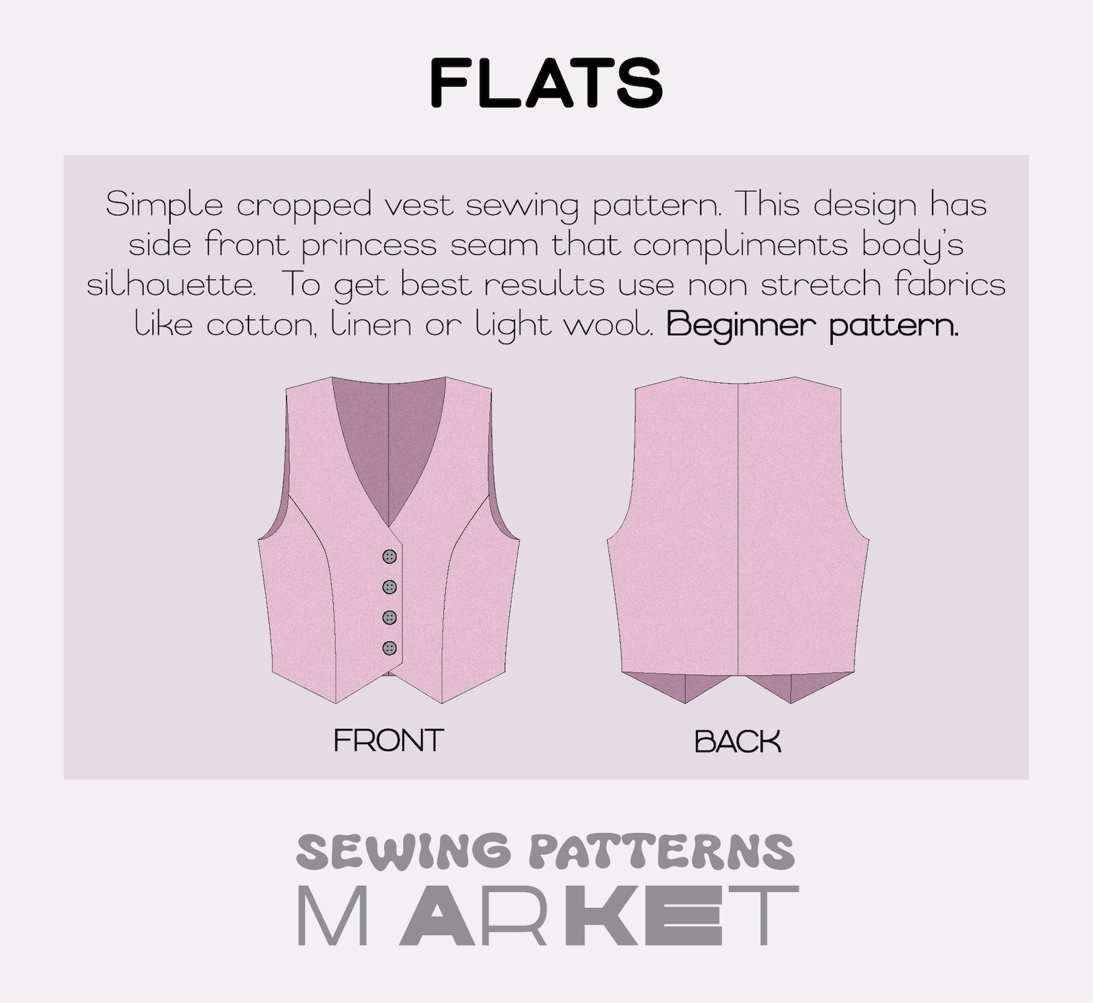 Vest Pattern, Women Vest Sewing Pattern, Crop Vest Beginner Pattern XS ...