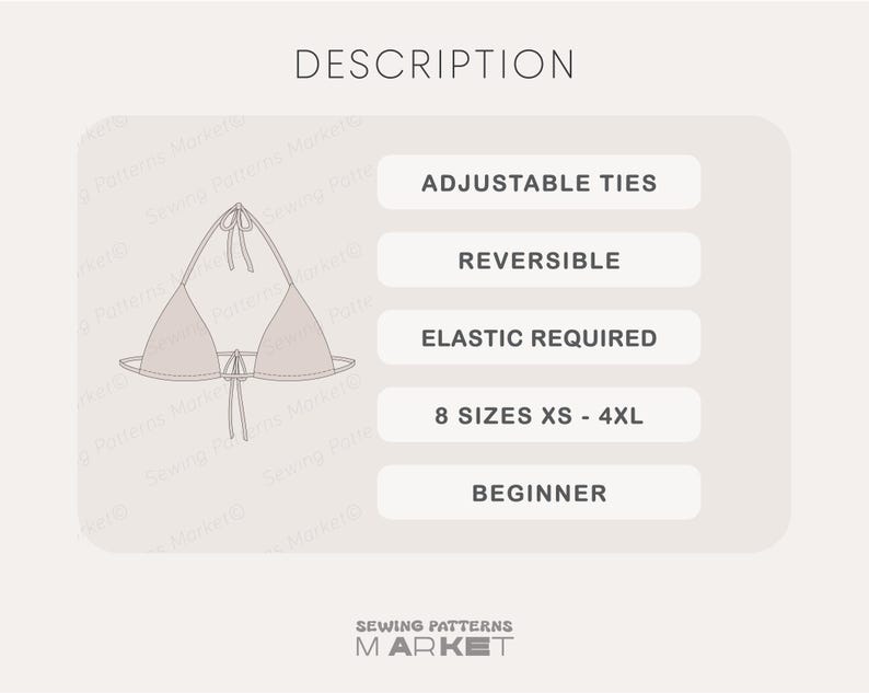 Bikini Top Sewing Pattern Womens Swimsuit Digital Patterns, Plus Size ...
