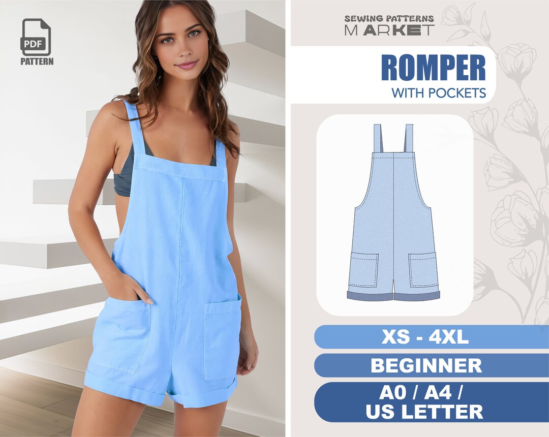 Romper Sewing Pattern XS 4XL, Women Overalls Pattern Beginner Women ...