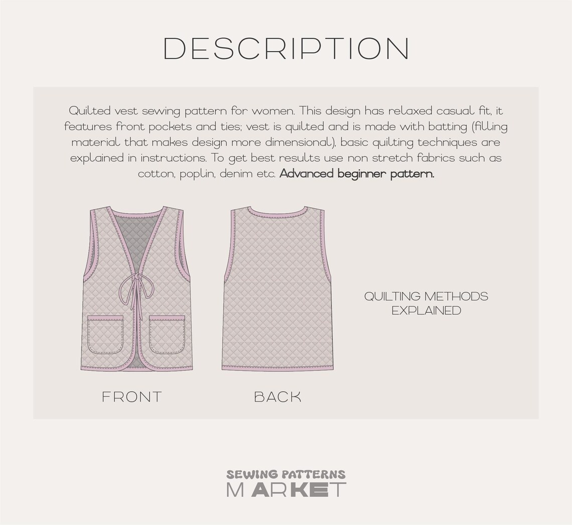 Quilted Vest Pattern Vintage Vest Sewing Pattern | Quilted Top Beginner ...