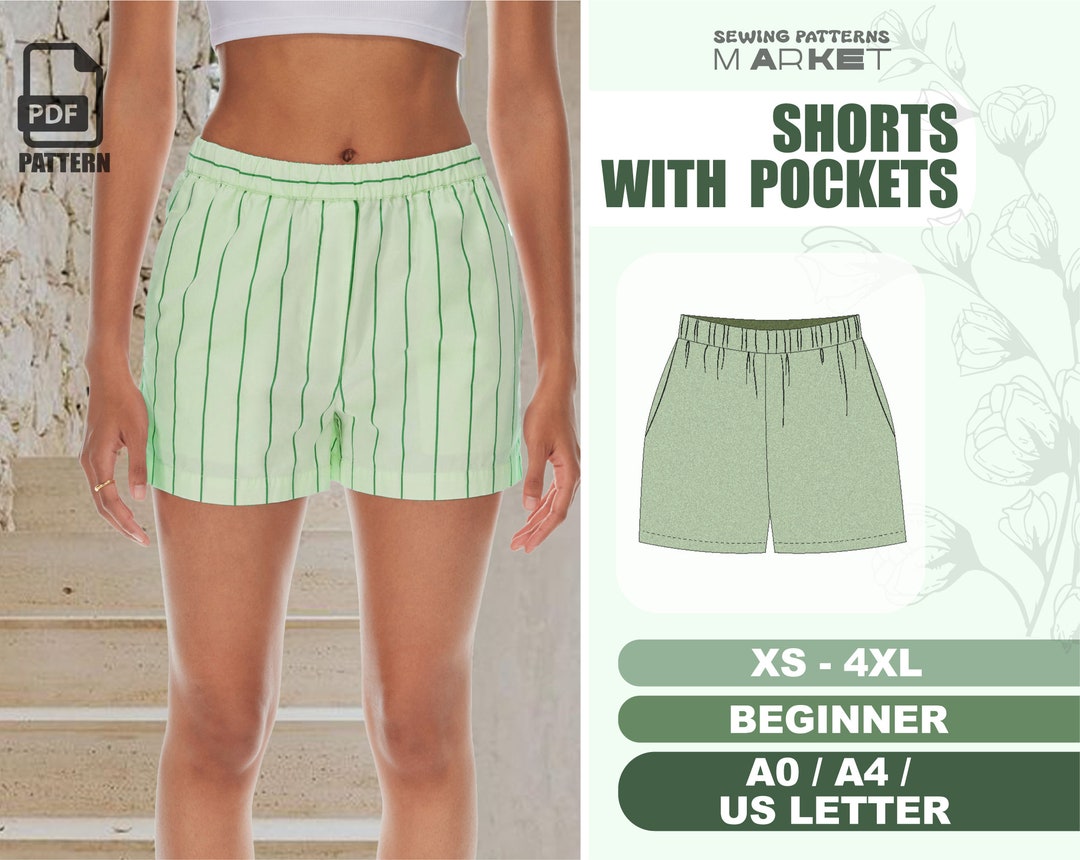 Shorts With Pockets Sewing Pattern for Women, Beginner Level, Size XS ...