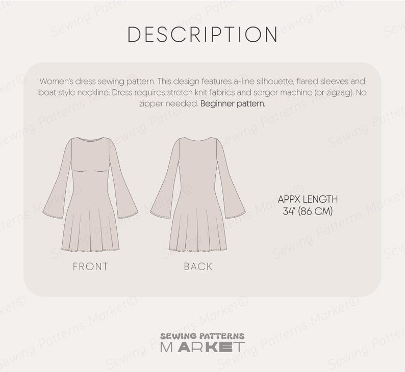 A-line Dress Pattern, Party Dress Sewing Pattern for Women, Flared ...