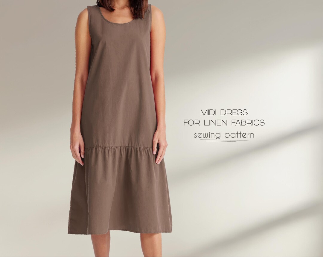 Midi Dress Sewing Pattern for Linen Fabrics, Dress With Pockets Pattern ...