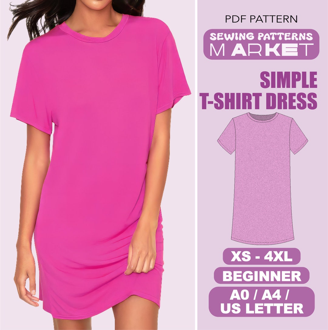 T-shirt Dress Sewing Pattern VERY EASY, Size XS 4XL, Plus Size Patterns ...