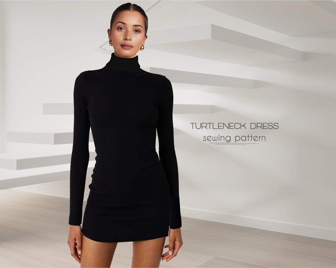 Turtleneck Dress Pattern, Bodycon Dress Pattern, Women Beginner Sewing ...