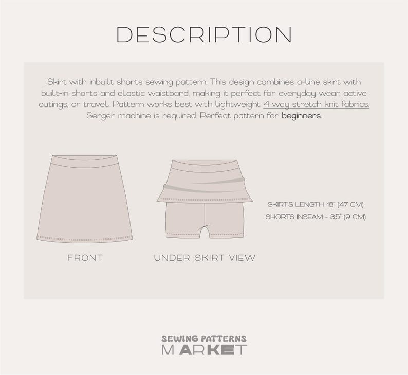 Skort Sewing Pattern, Mini Skirt Pattern for Women, Stretch Skirt ...