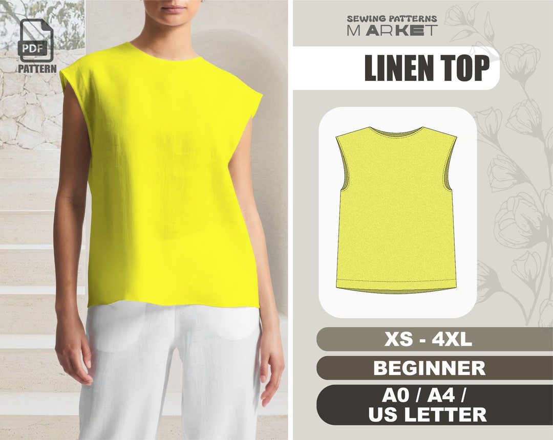Linen Top Sewing Pattern, Sleeveless Shirt Pattern Beginner, Women ...