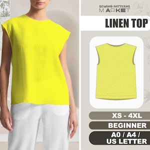 Linen Top Sewing Pattern, Sleeveless Shirt Pattern Beginner, Women ...