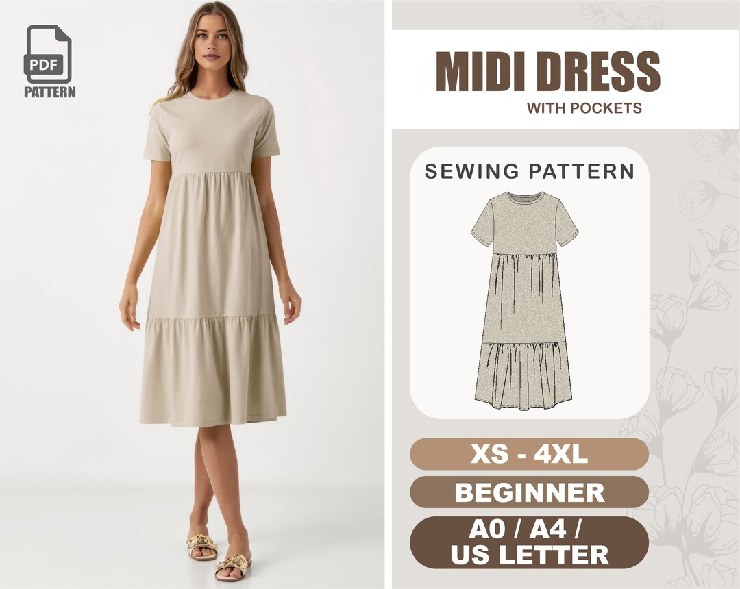 Dress Pattern for Sewing, Midi Dress Pattern, Dress With Pockets, PDF ...