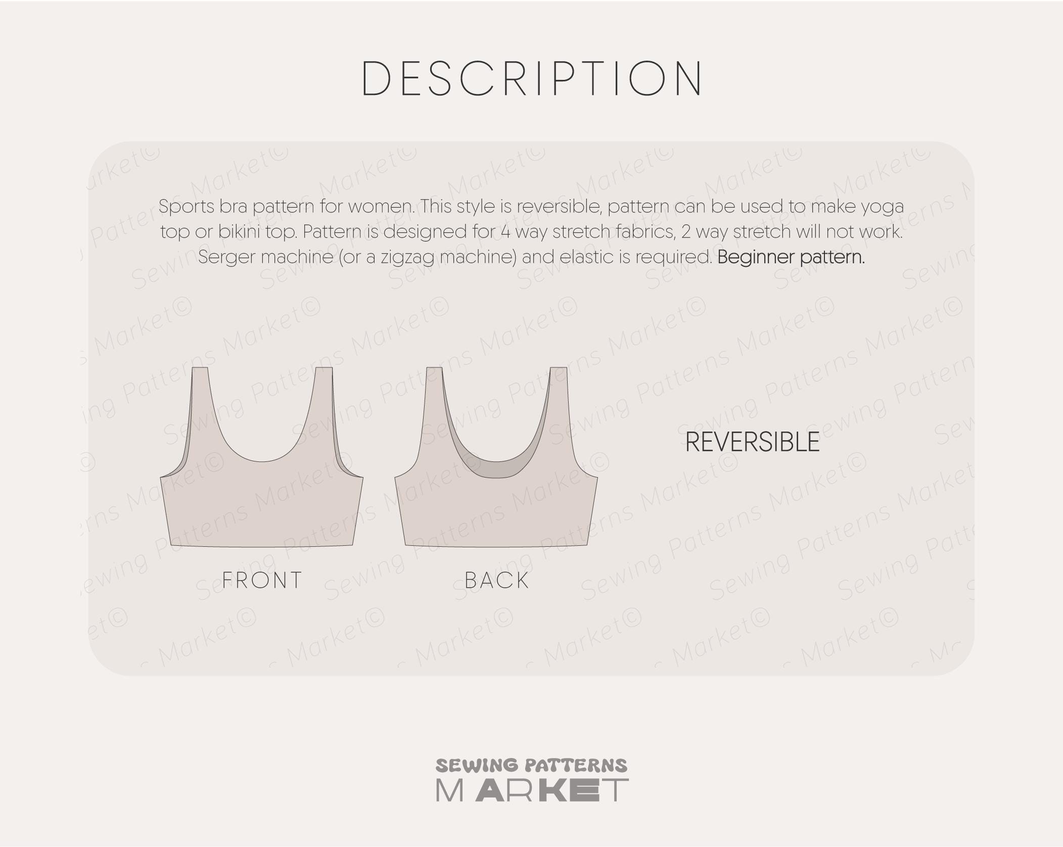 Sports Bra PDF Sewing Pattern XS - 4XL, Crop Top Beginner Pattern ...