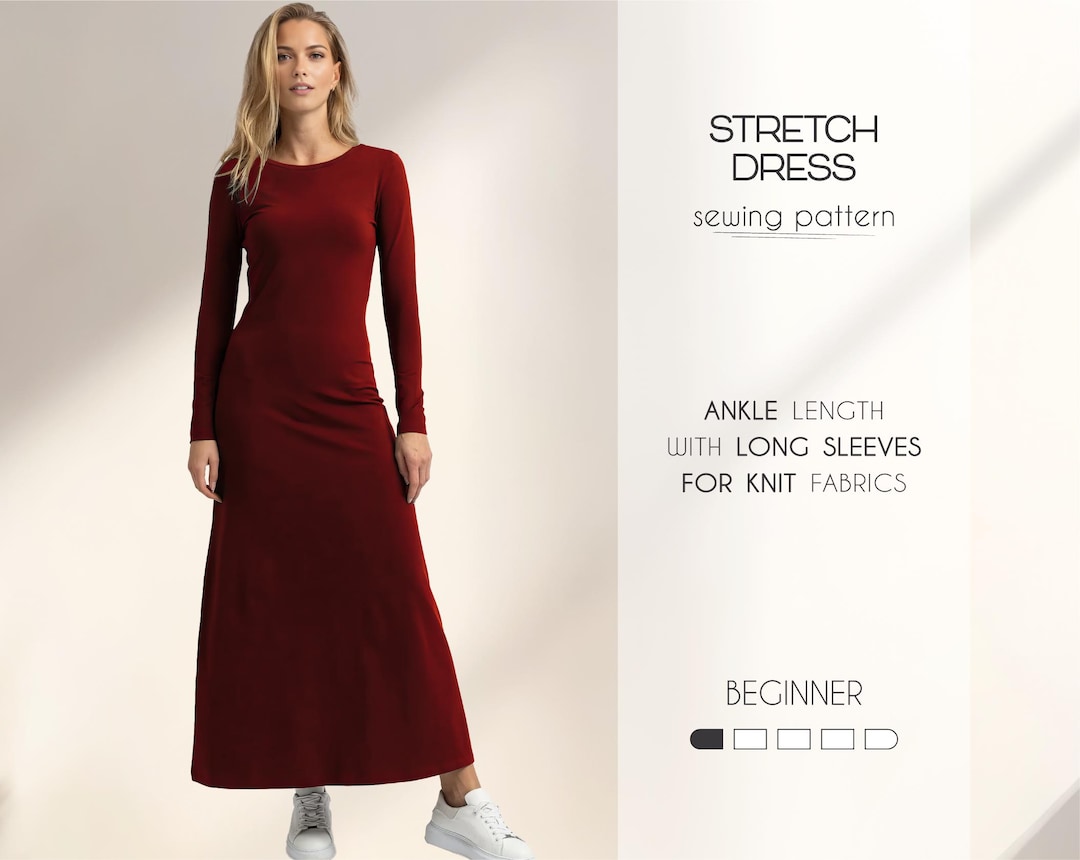 Long Dress Sewing Pattern for Women | Stretch Dress Pattern | A-line ...