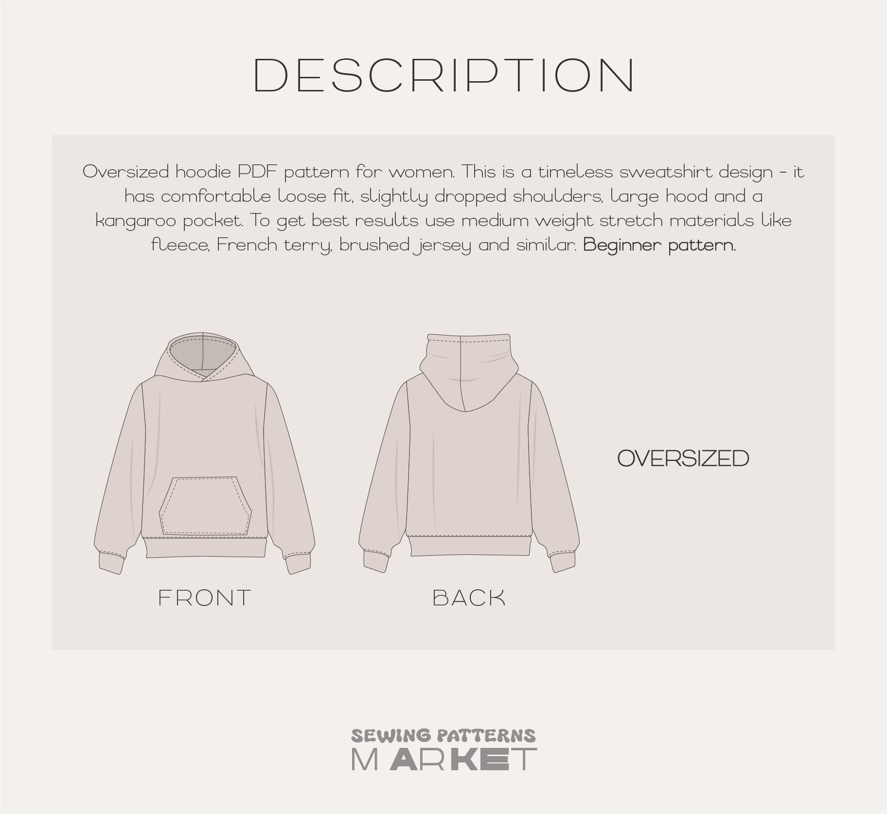 Hoodie Sewing Pattern for Women, Oversized Sweatshirt Pattern, Comfy ...
