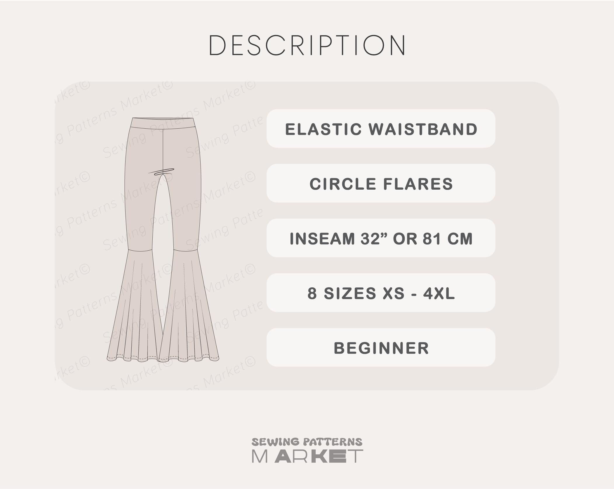 Disco Pants Pattern Beginner Level, Flared Pants Sewing Pattern Women ...