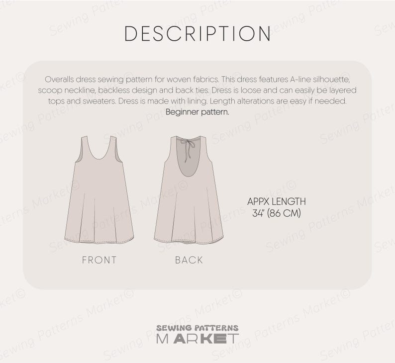 Overall Dress Sewing Pattern for Women, Loose Linen Dress Pattern ...