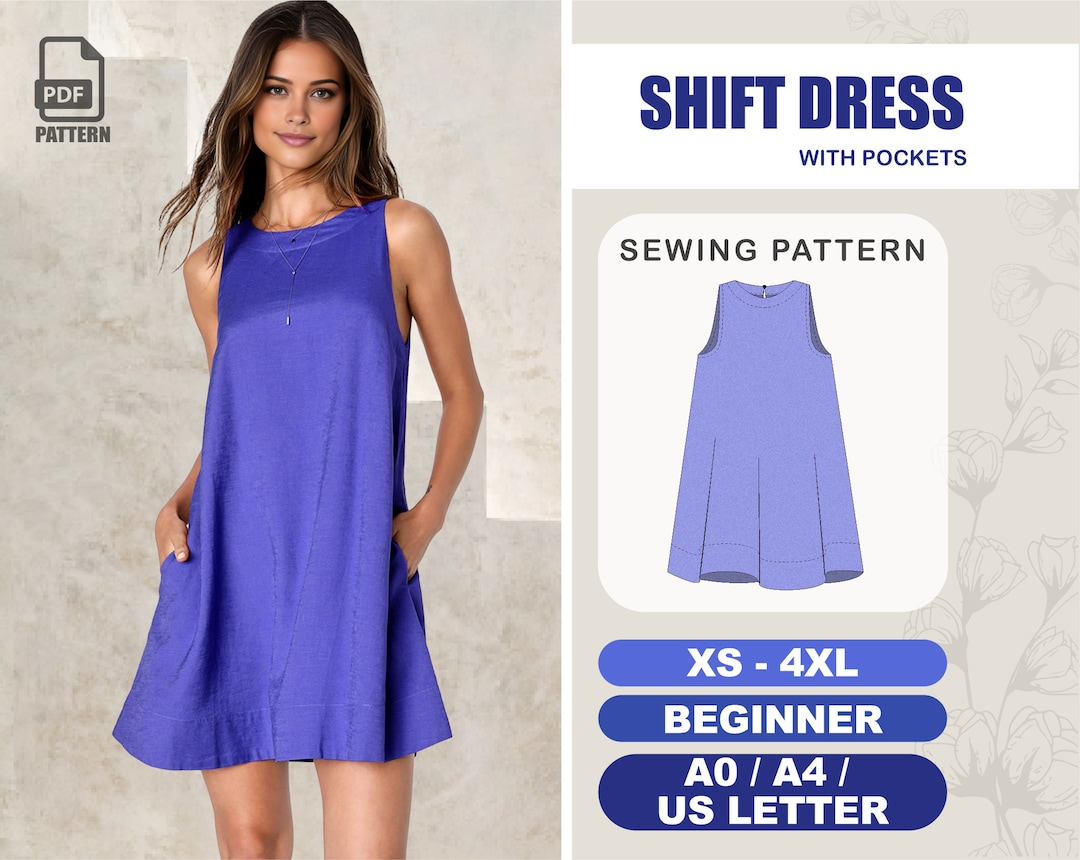 Shift Dress Sewing Pattern, Short Flared Dress Pattern, Plus Size Dress ...