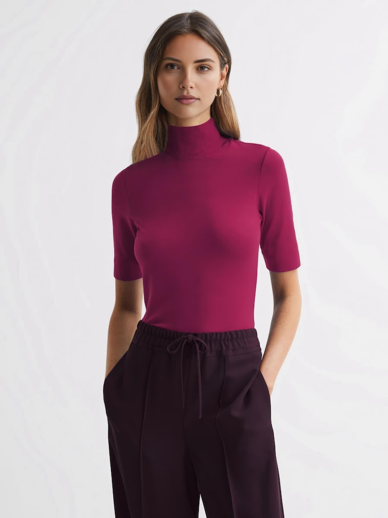 Mock Neck Top Pattern for Women, Turtleneck Top Sewing Pattern, Jersey ...