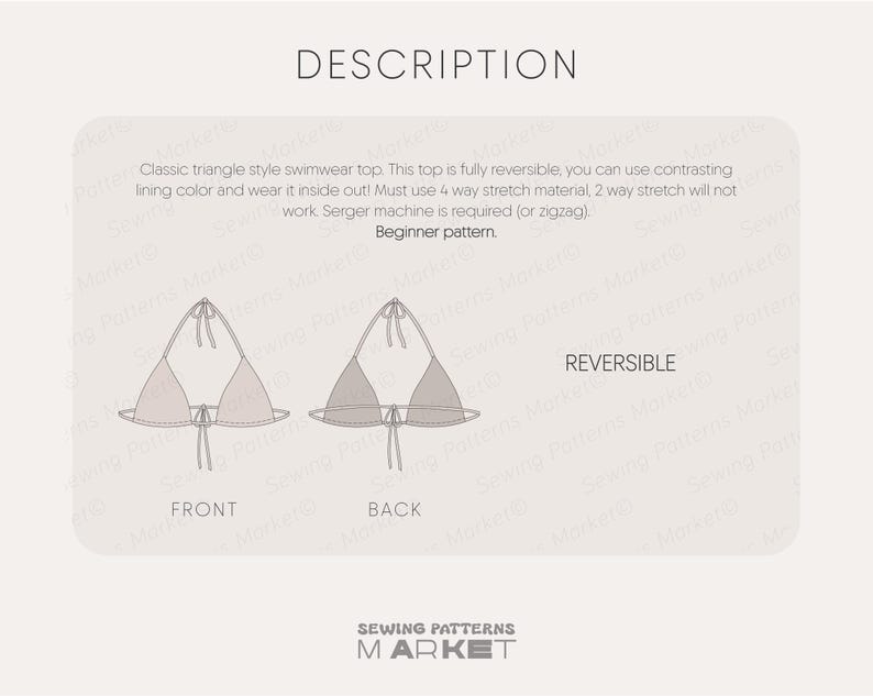 Bikini Top Sewing Pattern Womens Swimsuit Digital Patterns, Plus Size ...